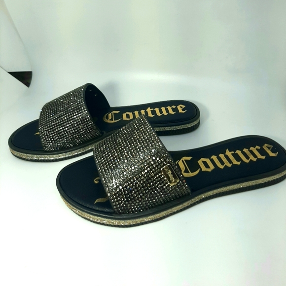 Juicy Couture | Shoes | Juicy Couture Slip On Sandals Slides Gold ...